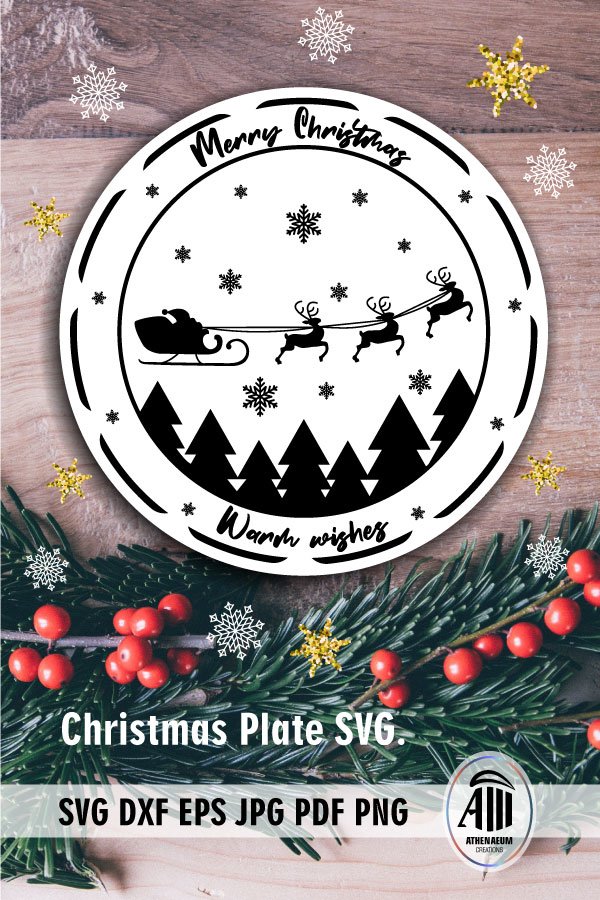 Christmas Plate SVG. Santa plate SVG cut file.