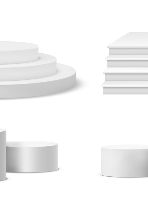 Round and square podium. Realistic winner pedestal white emt