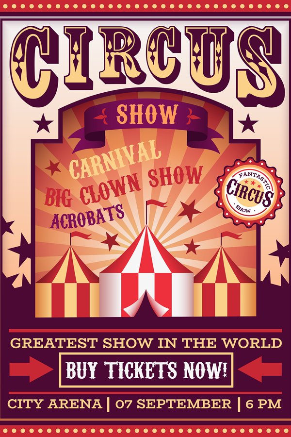 Circus poster. Traveling circus with tent carnival festival