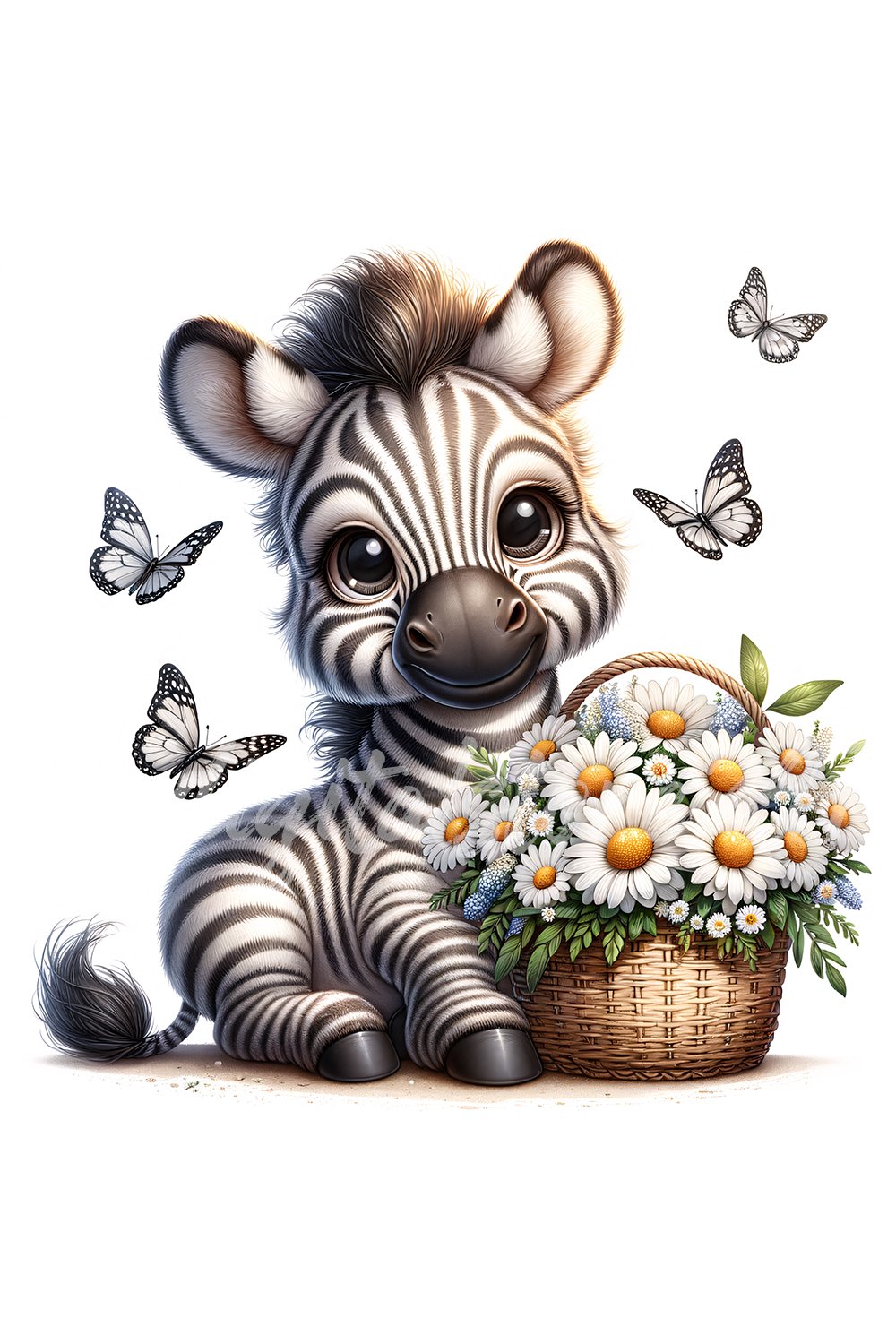 Cute Zebra with Daisy Florals JPG Design (3563643)