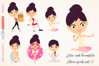 Kawaii girl collection clipart, brunette and lilac hair household ...
