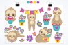 Spring Sloths Graphics and illustrations, vector