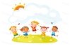 Happy cartoon kids jumping with joy on a hill (910209) | Illustrations ...