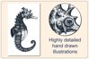 Sea Life Hand Drawn Stippling Art (905276) | Illustrations | Design Bundles