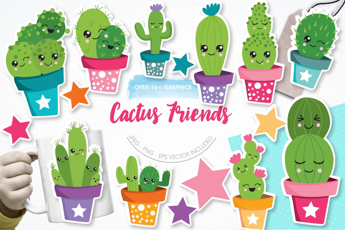Cactus Friends graphics and illustrations