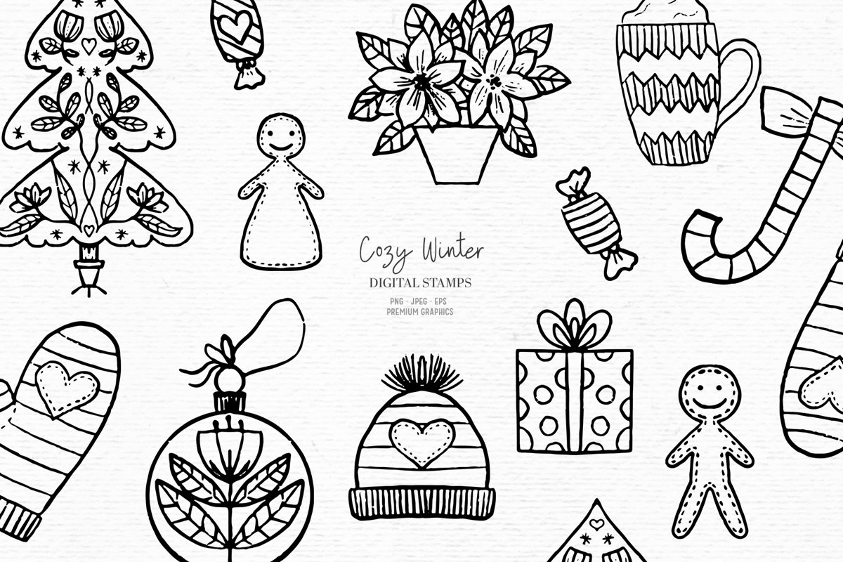 Hand drawn Christmas clipart | Cute Holiday digital stamps