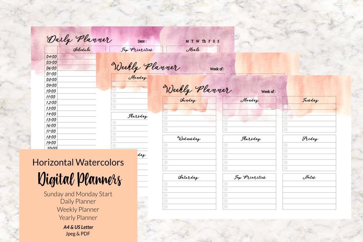 Watercolors Horizontal Digital Planners