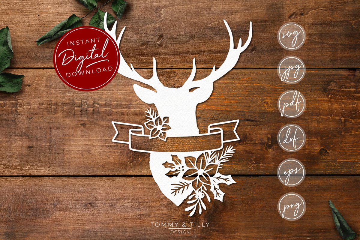 Stag Head No.2 - SVG EPS DXF PNG PDF JPG Cut File (372063) | SVGs ...