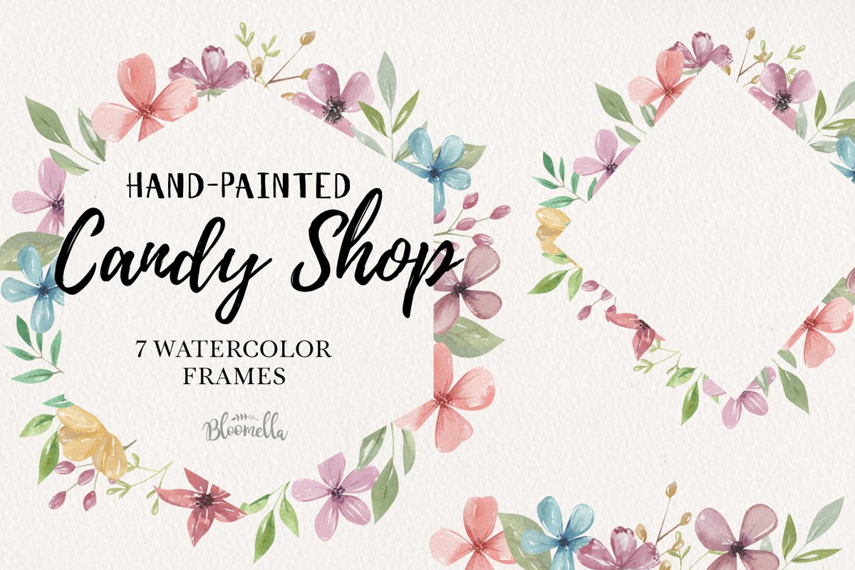 Candy Shop Flowers 7 Frames Borders Watercolor Pastels Pink