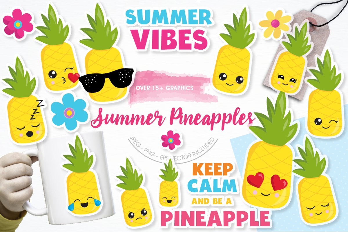 Summer Pineapples graphics and illustrations