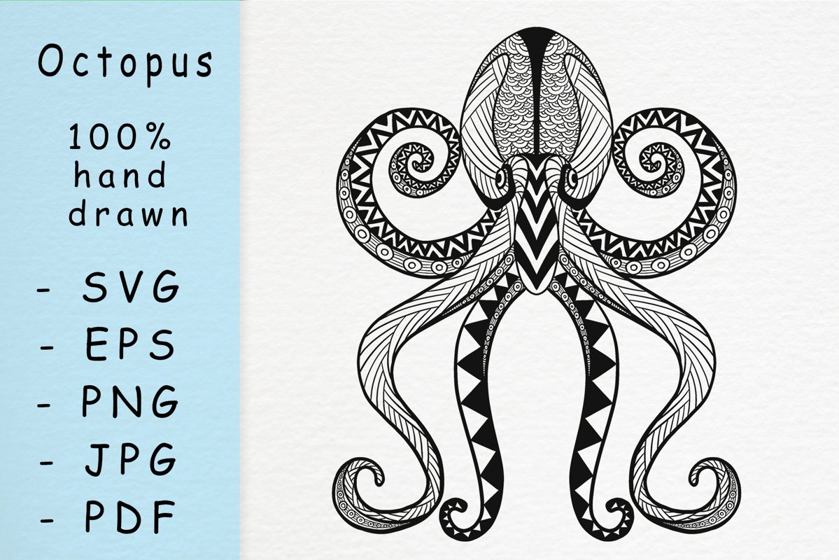 Hand drawn octopus with patterns