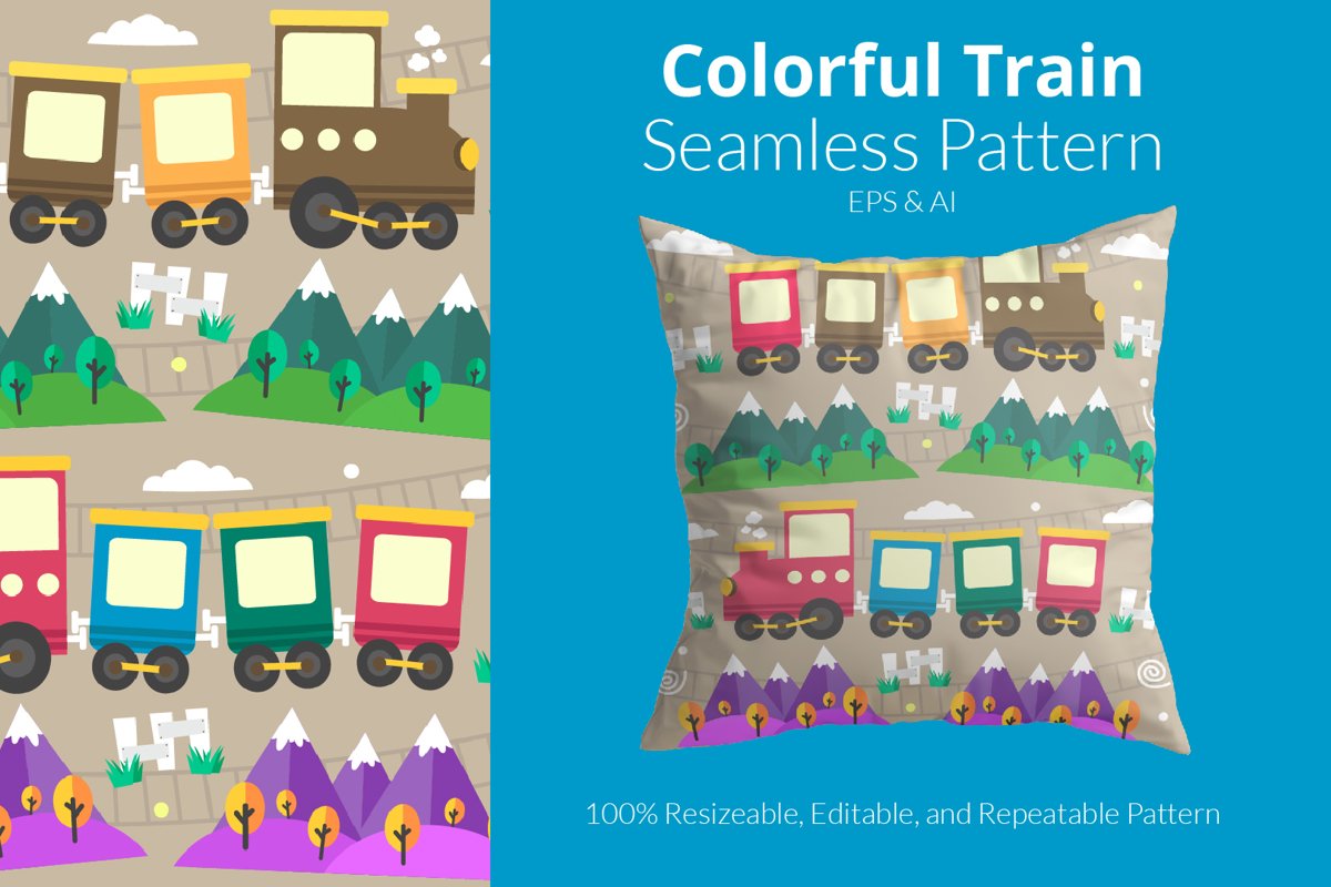 Colorful Train - Seamless Pattern