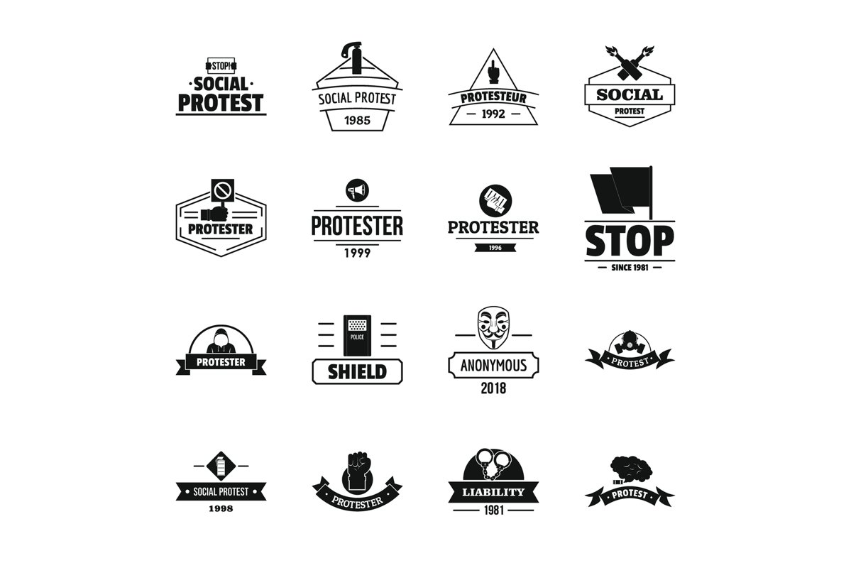 Protest logo icons set, simple style (367240) | Illustrations | Design ...