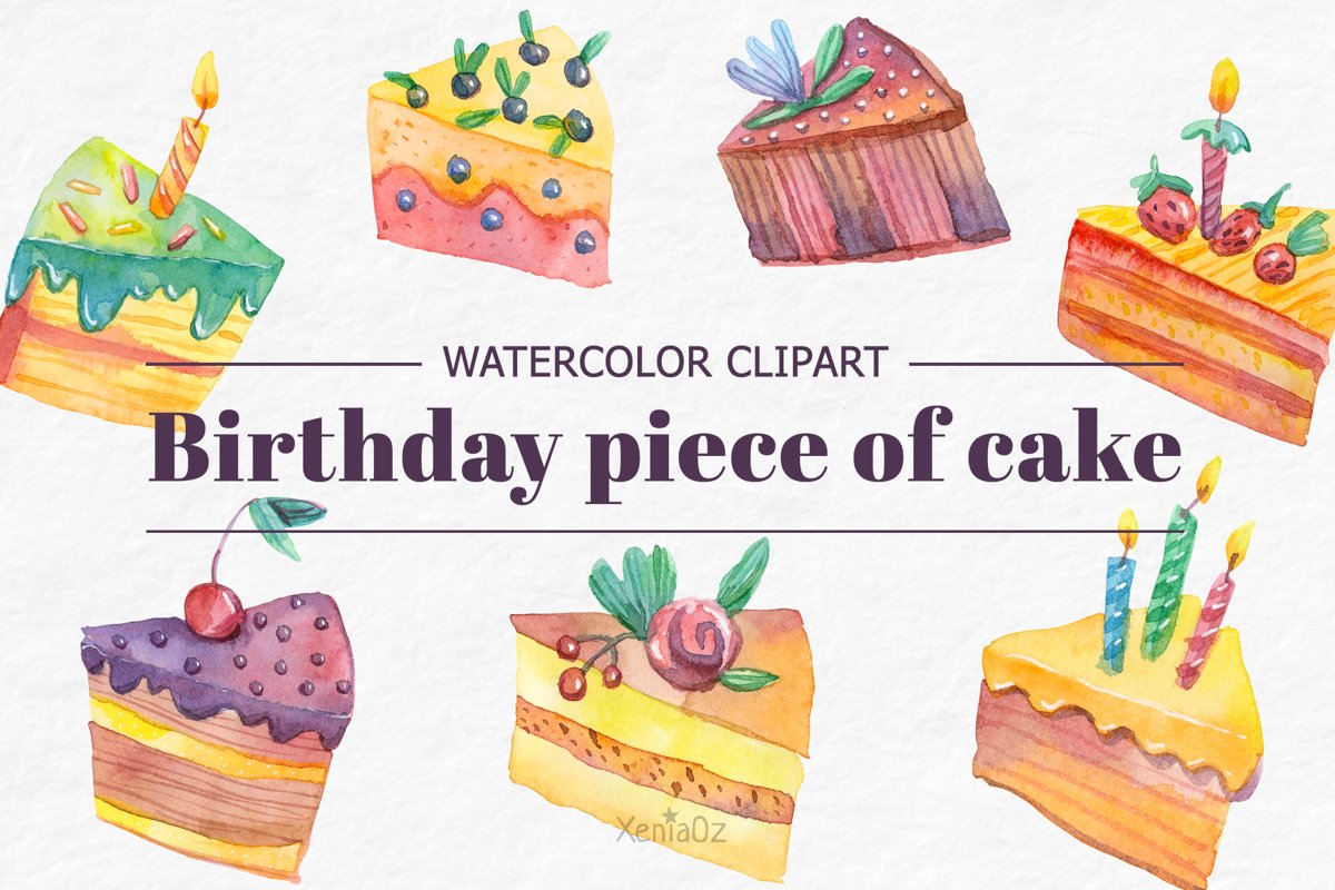 Watercolor birthday cake clipart (531603) | Illustrations | Design Bundles
