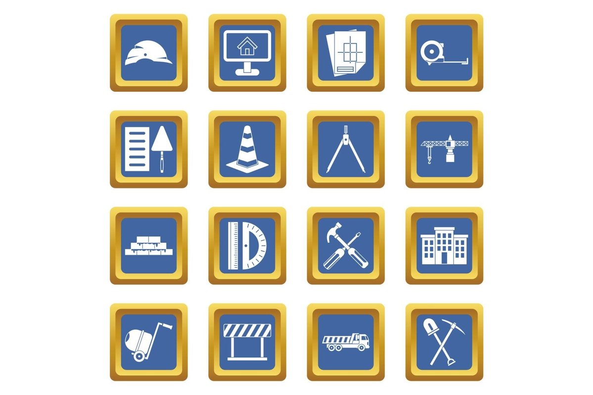 Construction icons set blue (529793) | Illustrations | Design Bundles