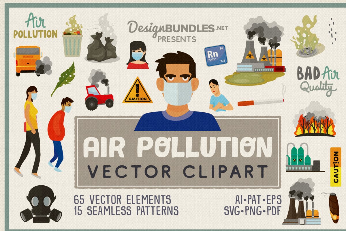 Air Pollution Vector Clipart and Seamless Pattern