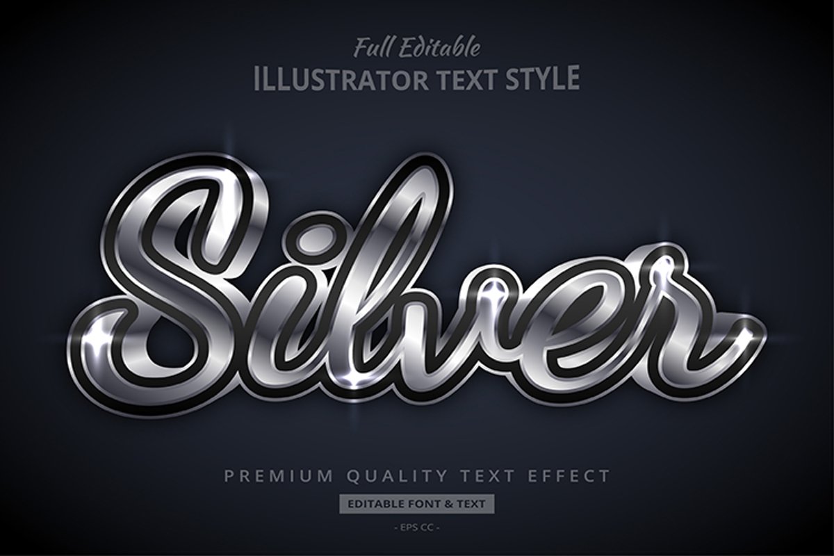 Glowing Silver 3d Illustrator Text Style Effect