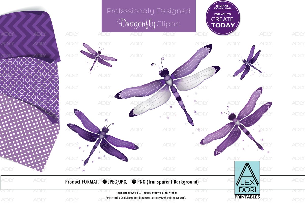 Purple Dragonfly PNG, Clipart Set (409023) | Illustrations | Design Bundles