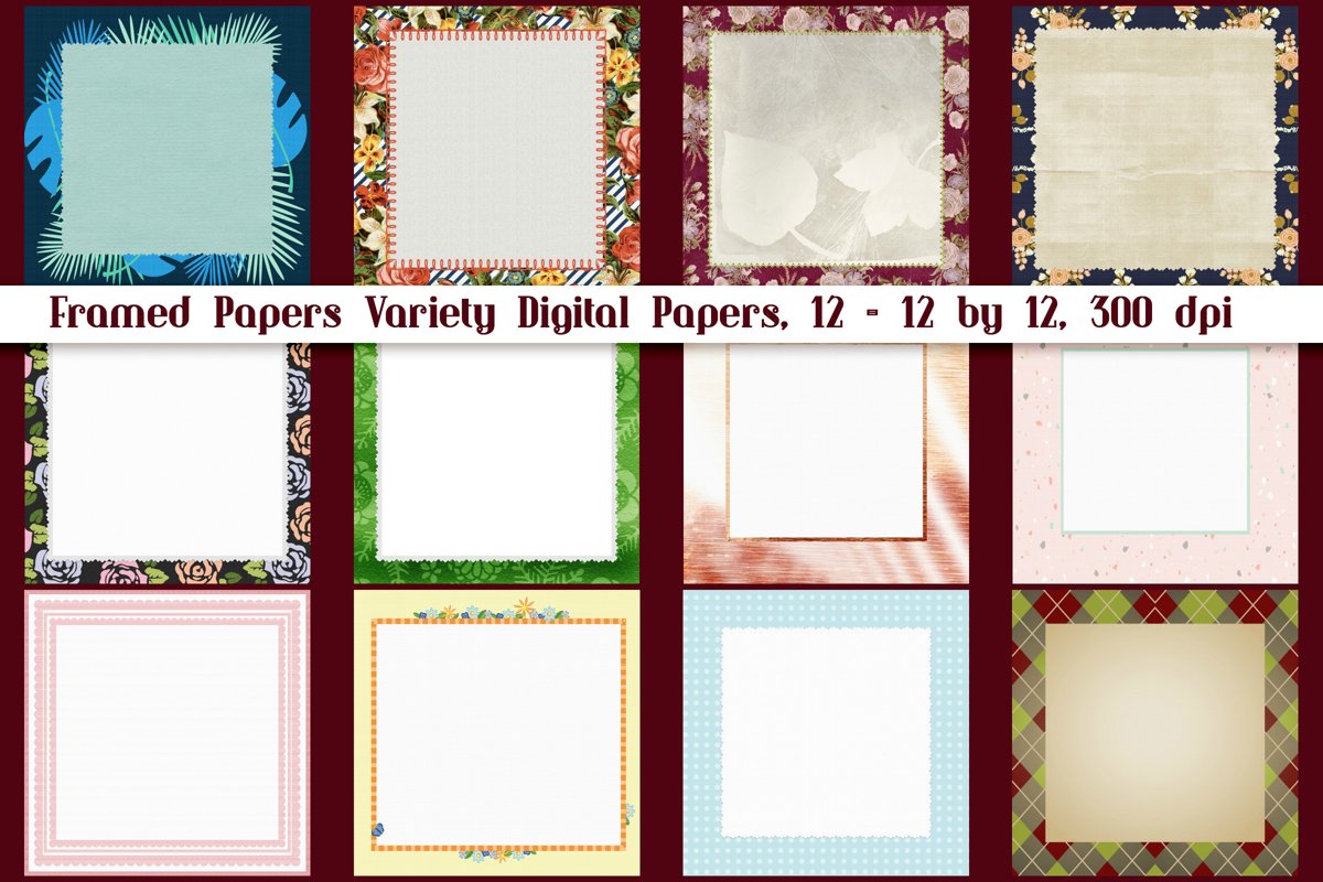 Framed Variety Digital Paper Pack (580944) | Backgrounds | Design Bundles