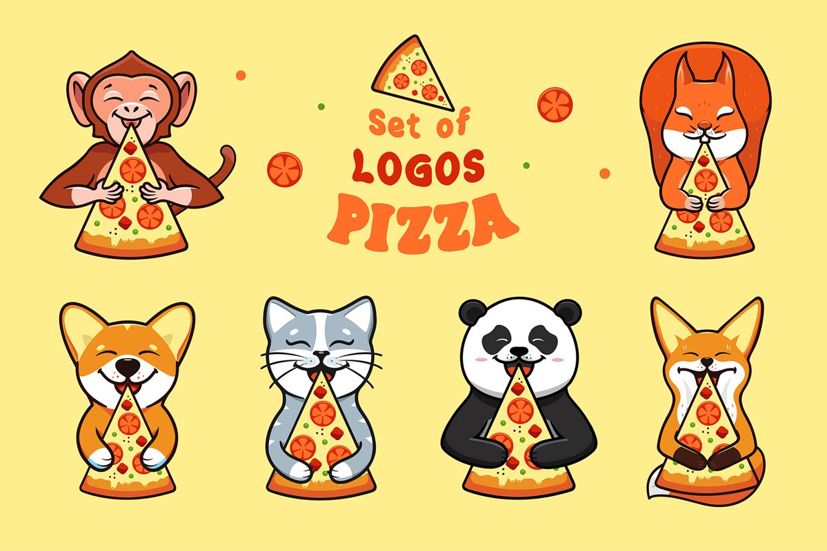 The cute animal eats pizza, logos (565143) | Logos | Design Bundles