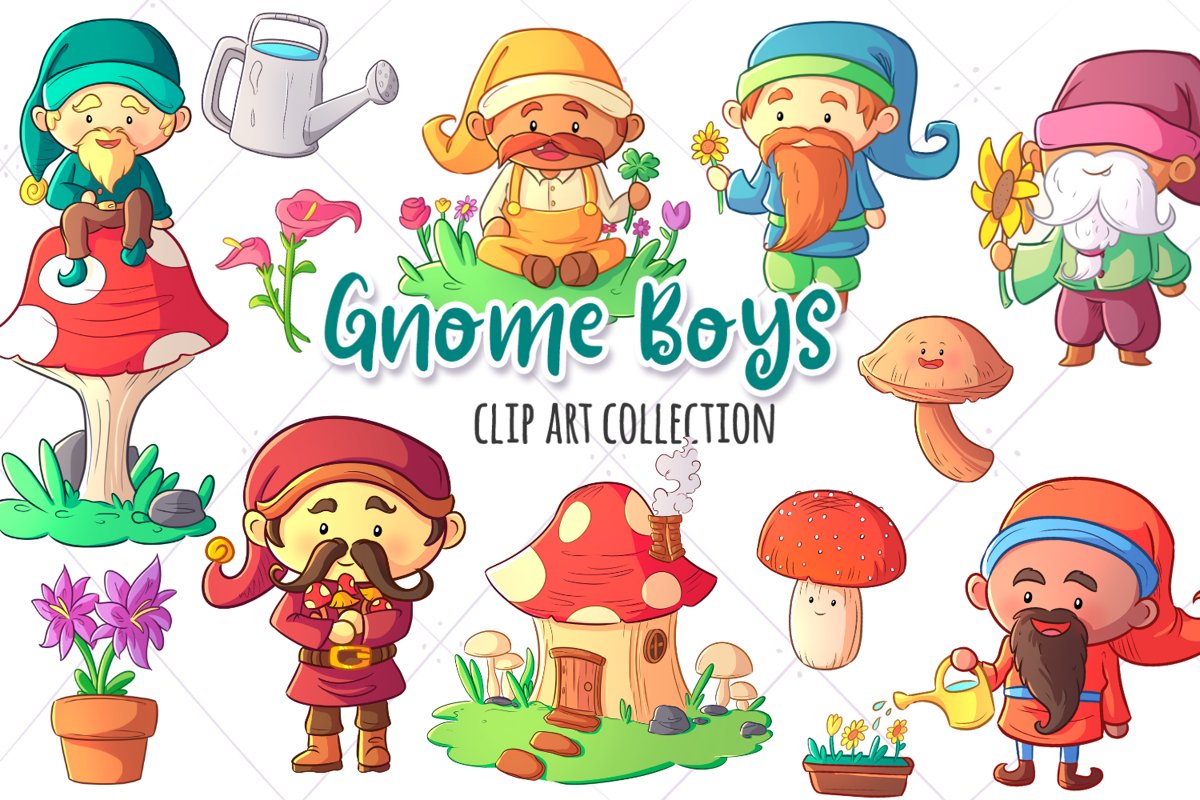 Gnome Boys Clip Art Collection (541066) | Illustrations | Design Bundles