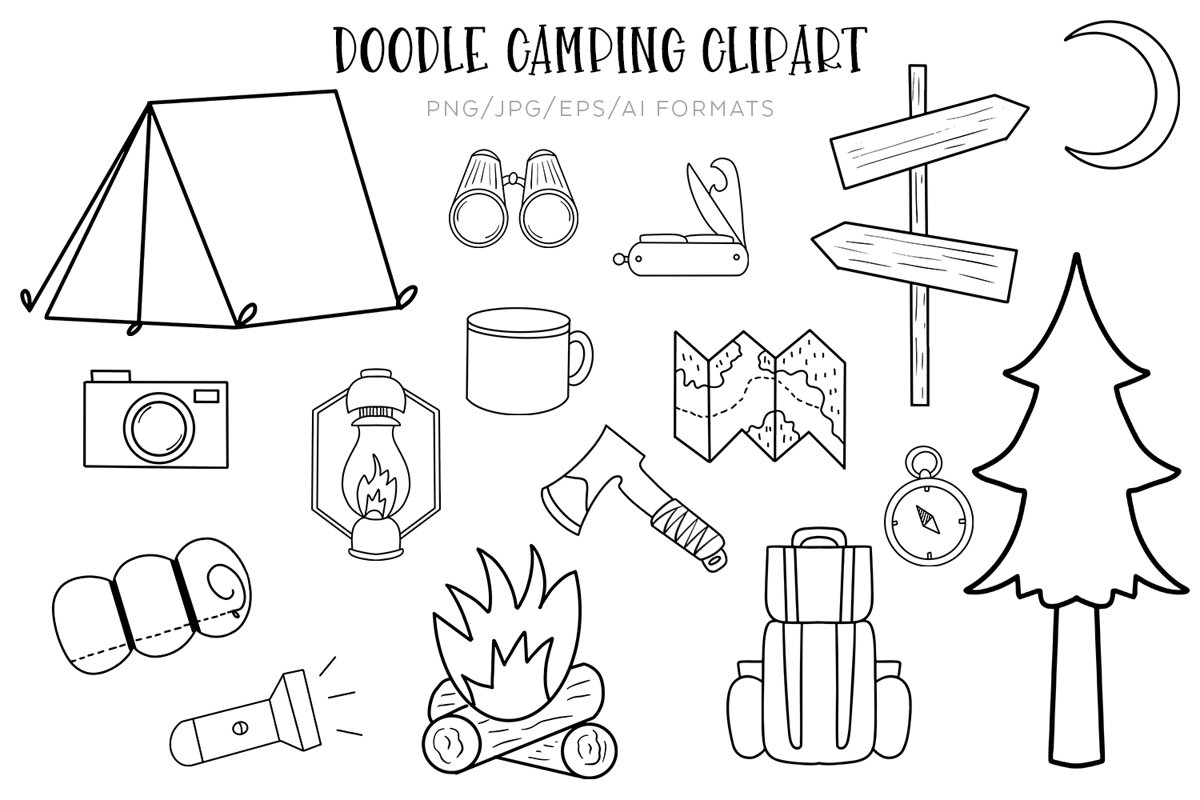 Doodle Camping Vector Clipart