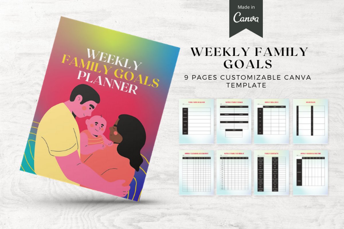 Weekly Family Goals Planner, CUSTOMIZABLE CANVA TEMPLATE