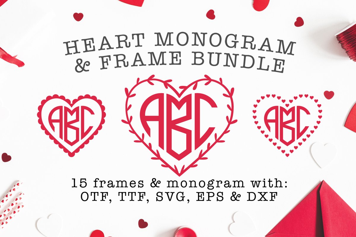 Heart Shaped Monogram with 15 Frames Bonus (414561) | SVGs | Design Bundles