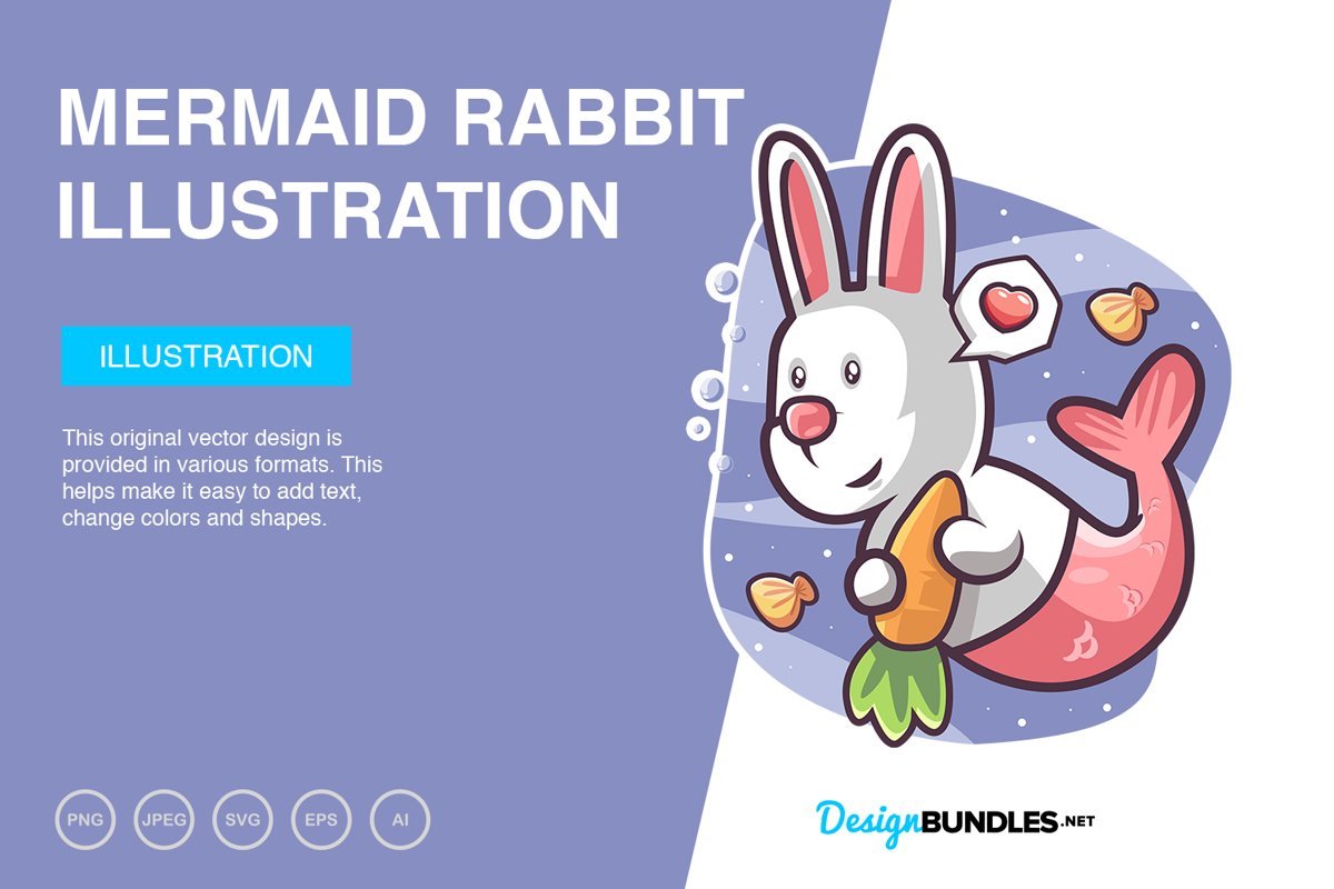 Mermaid Rabbit Vector Illustration