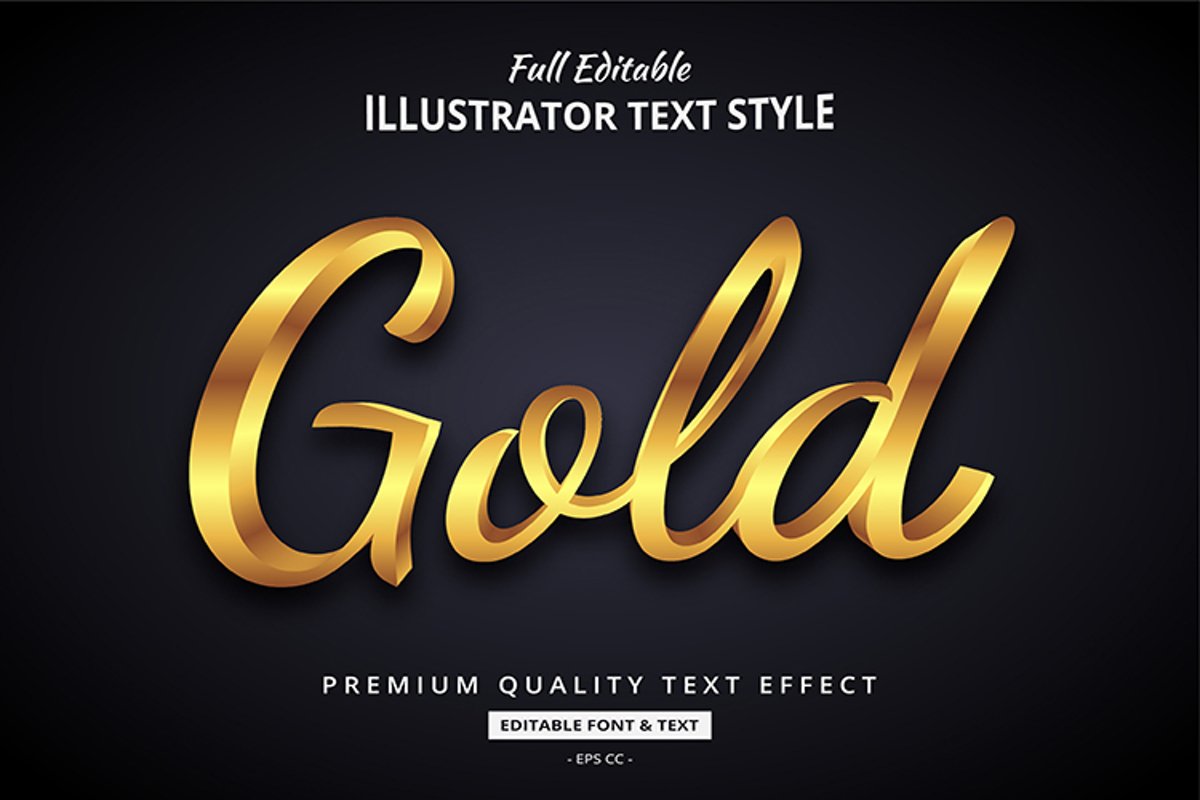 Realistic Gold 3D Illustrator Text Style Effect