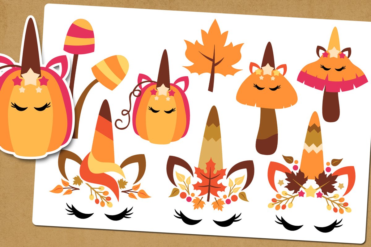 Autumn unicorn illustrations clip art