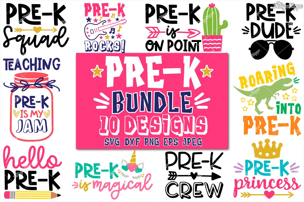 Pre-K School Bundle of 10 Designs SVG DXF PNG Cutting Files (295820 ...