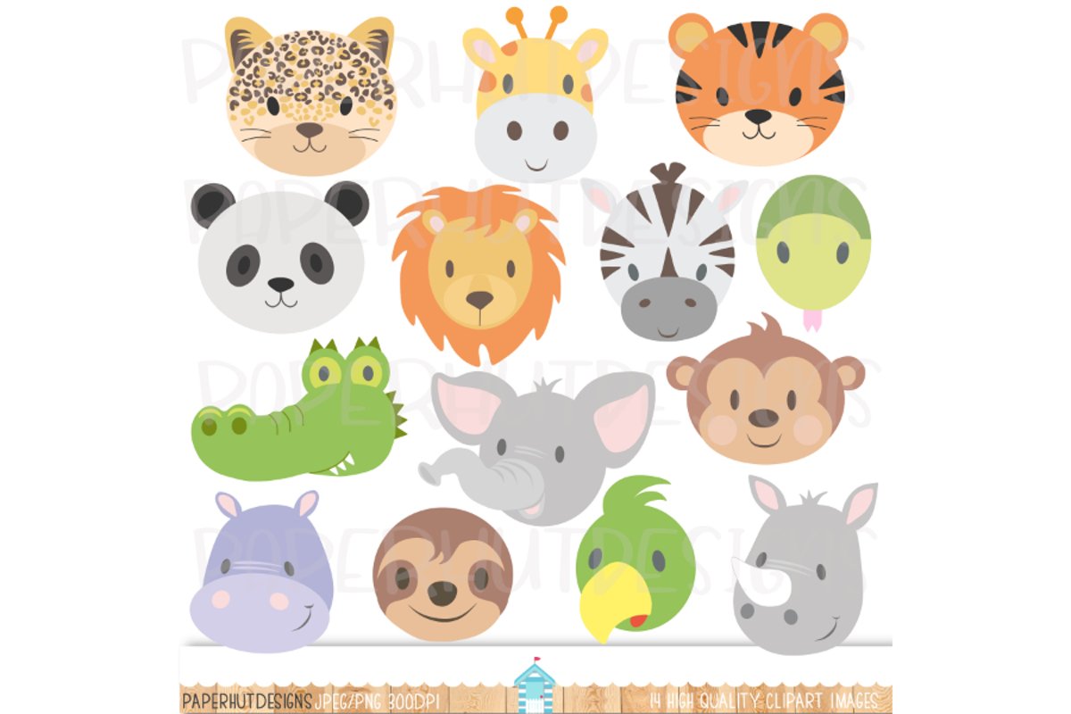 Wild Animal Faces Clipart (521036) | Characters | Design Bundles