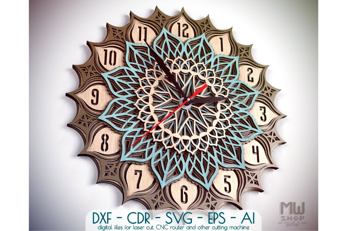 C23 - Wall Clock for Laser cut, Mandala Clock DXF pattern (580086 ...