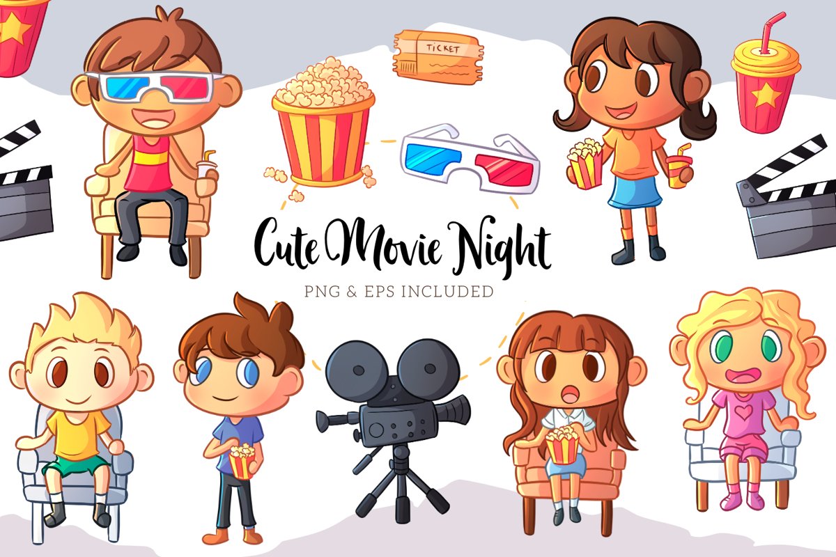 Cute Movie Night Illustrations