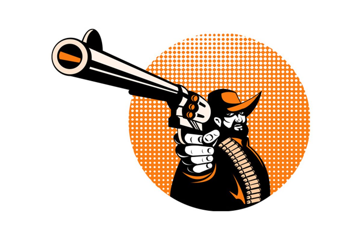 bandit cowboy pointing a revolver hand gun (282694) | Illustrations ...
