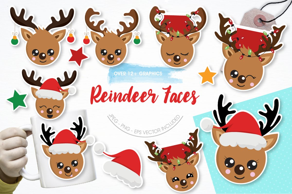 Reindeer faces graphics and illustrations