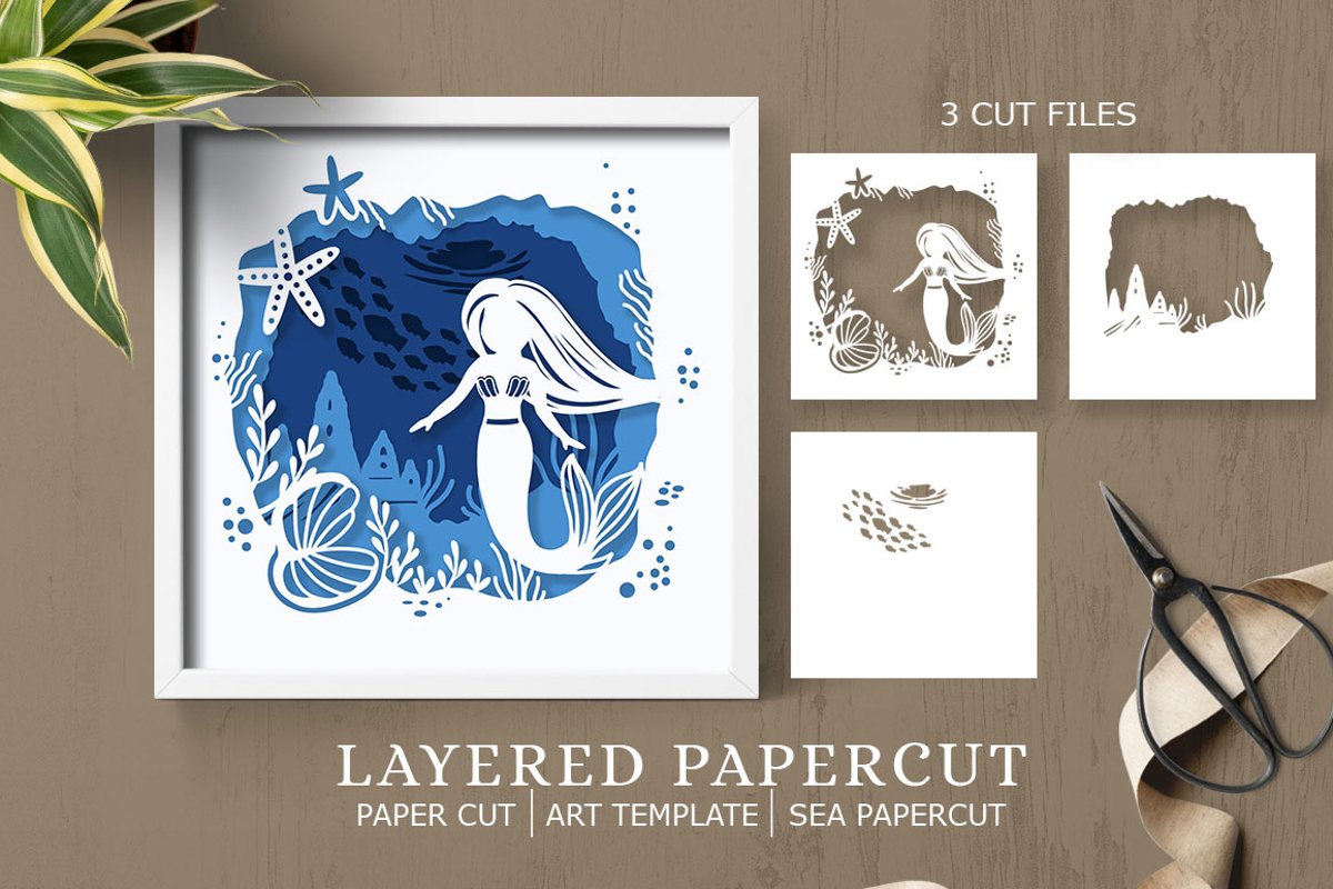 Layered papercut| Mermaid| Sea papercut