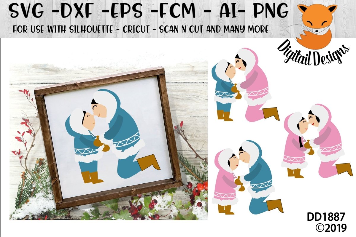 Kunik Eskimo Kisses Cute Inuit Parent And Child SVG (416735) | Cut ...