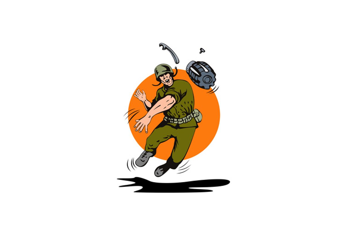 Soldier Throwing Grenade (512597) | Illustrations | Design Bundles