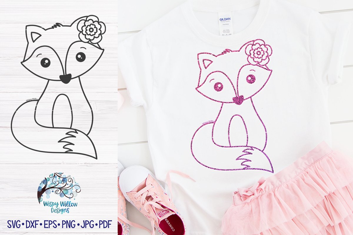 Girl Fox SVG | Fox with Flower Outline SVG Cut File (684908) | SVGs ...