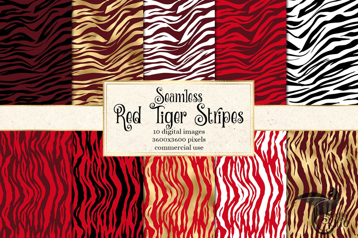 Red Tiger Stripes Digital Paper (290159) | Patterns | Design Bundles