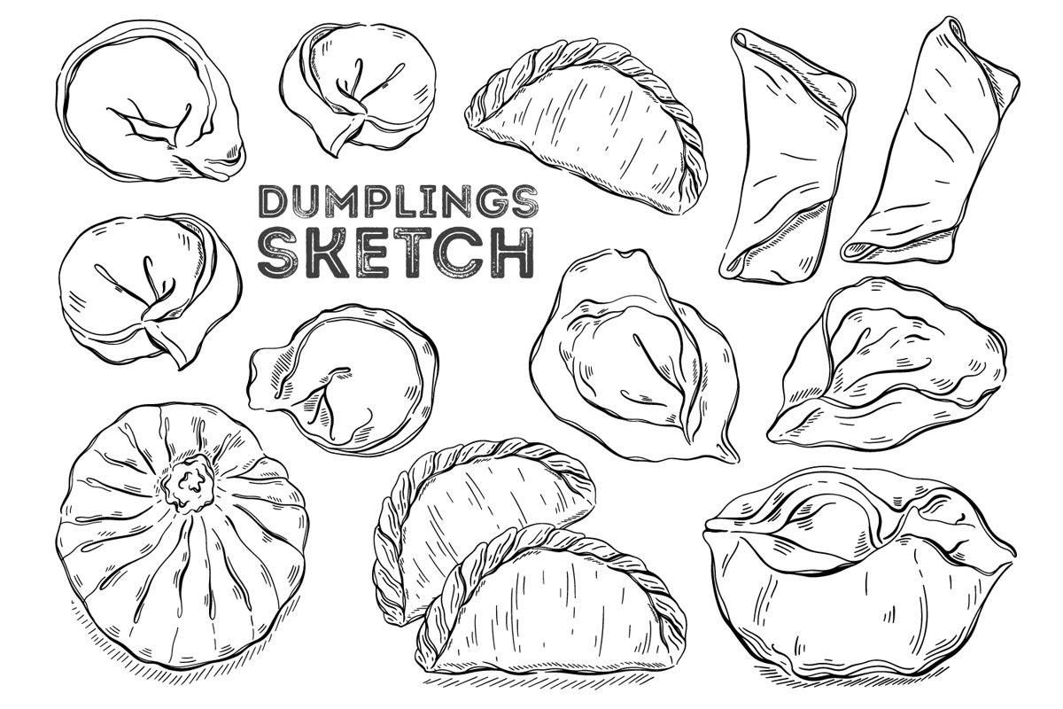 Dumplings set sketch (519140) | Illustrations | Design Bundles