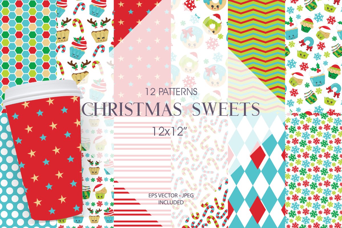 Christmas sweets Pattern collection, vector ai,