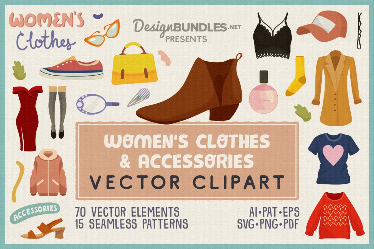 Women's Clothes and Accessories Vector Clipart and Seamless