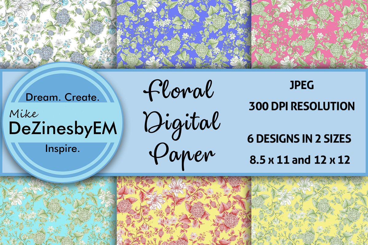 Colorful Floral Digital Paper 8.5x11 & 12x12 included (545699) | Papers ...