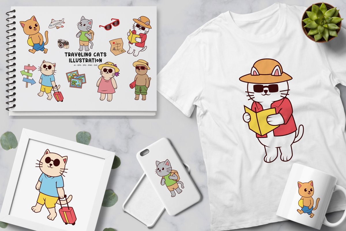 Traveling Cats Illustration