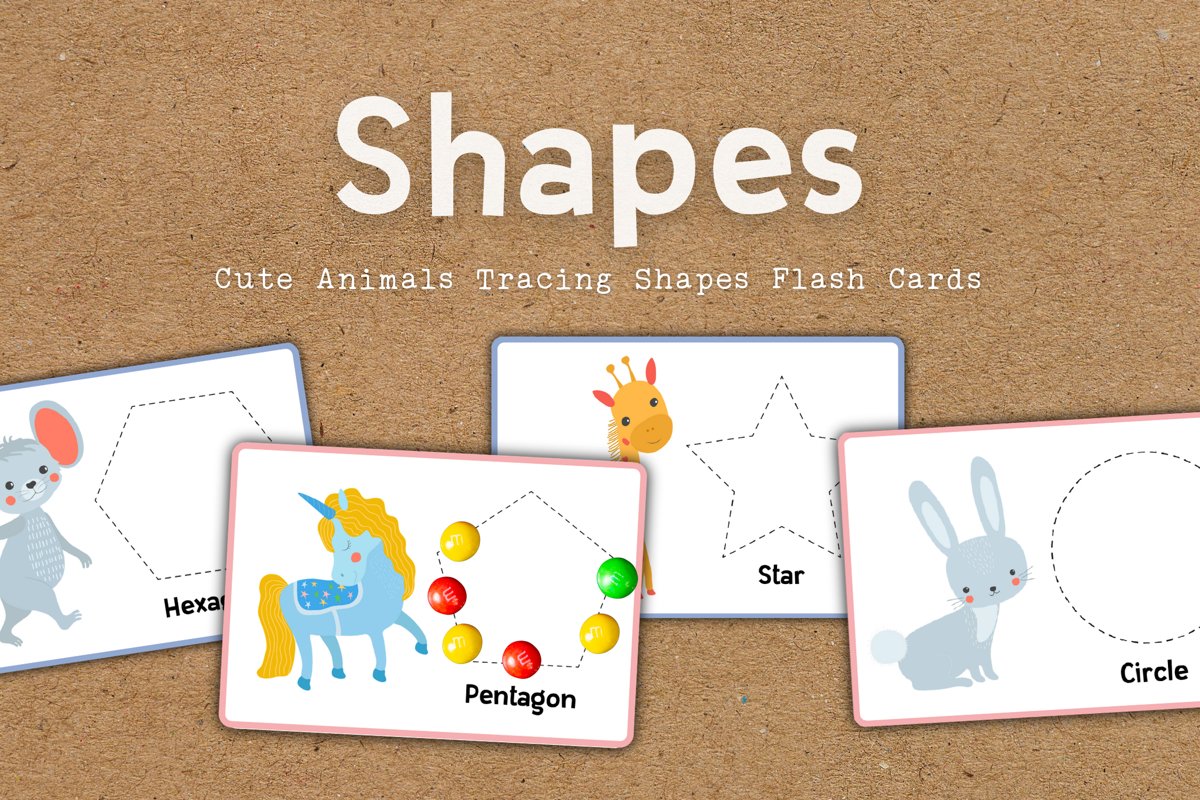 Cute Animals and Shapes Educational Flash Cards