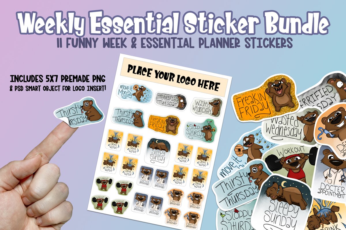 Weekly Essential Sticker Bundle| Planner Stickers|Funny|Bear