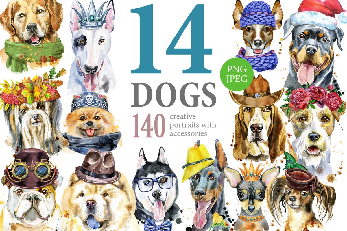 Cute watercolor dogs (572140) | Illustrations | Design Bundles